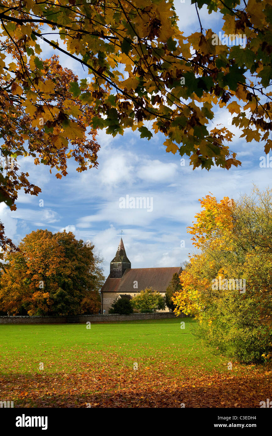 Abinger Common church autumnal colours Surrey England Stock Photo - Alamy