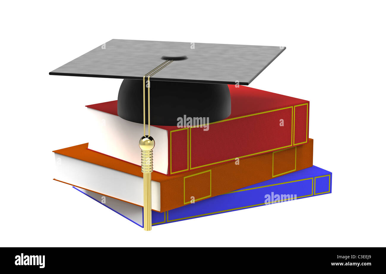 Bachelor cap and books for the student isolated on white Stock Photo ...