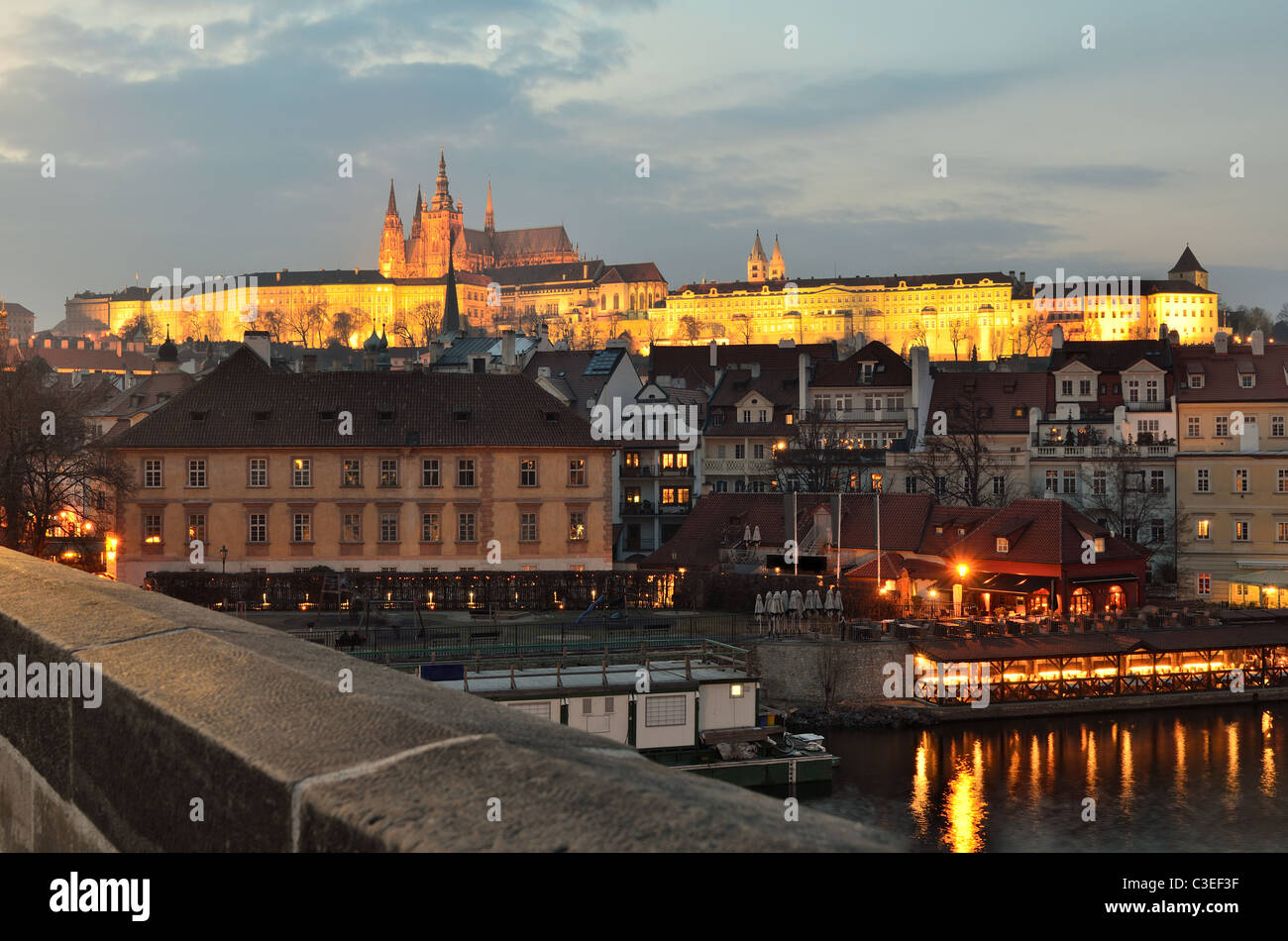 Panorama of Prague with Prague Castle at the top of the hill, Czech ...