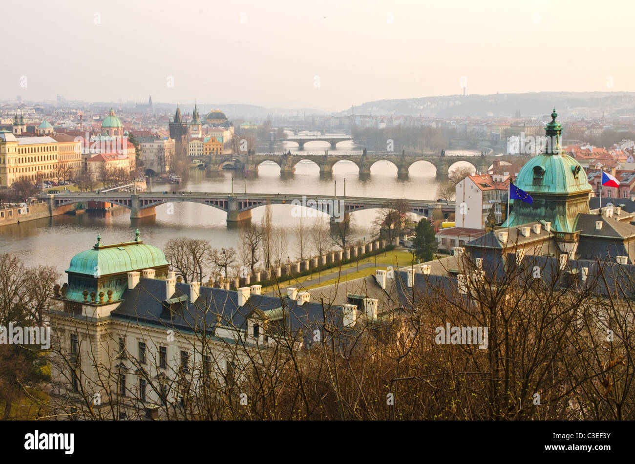 Sunset Prague Bridges in spring, Czech Republic Stock Photo - Alamy
