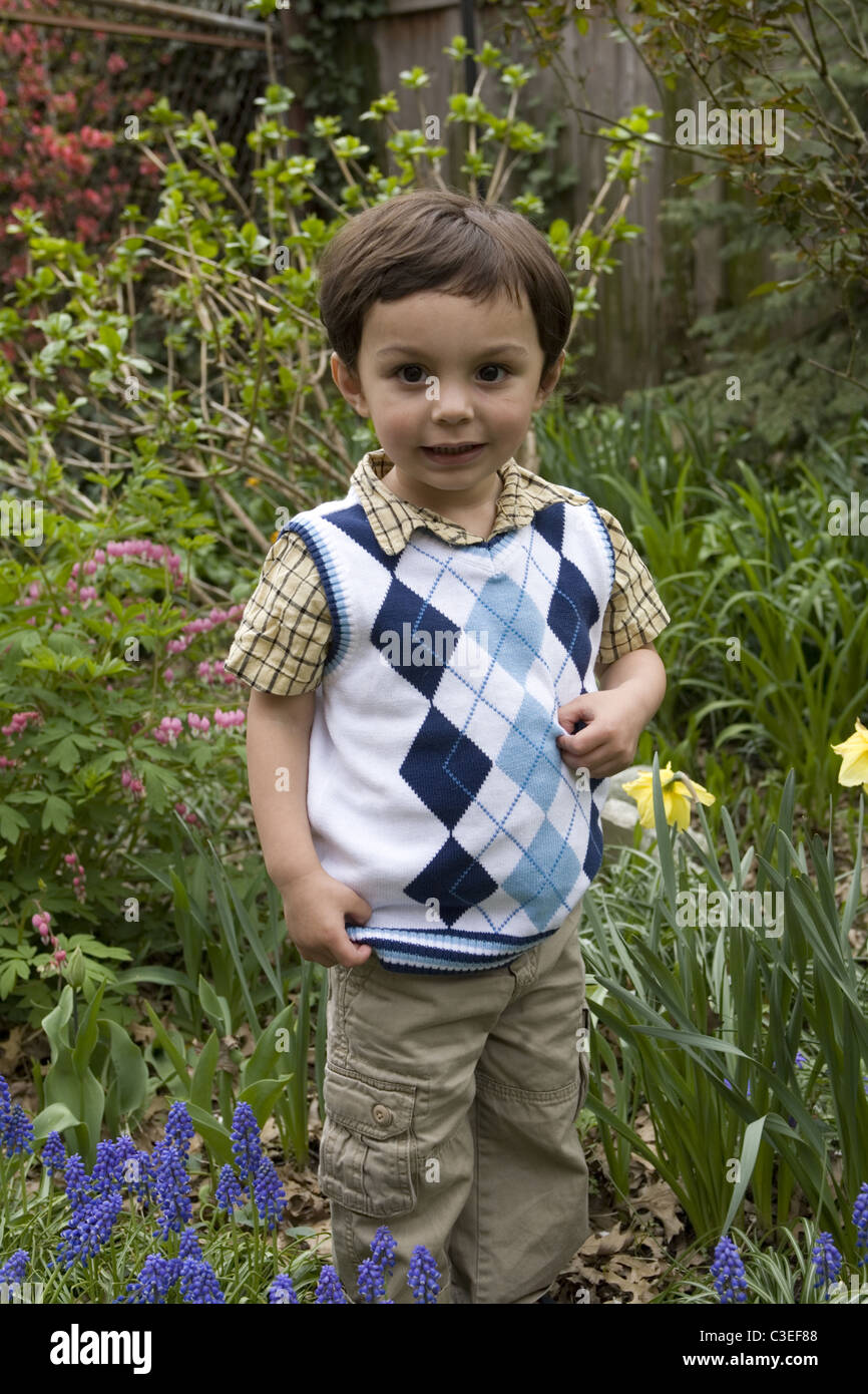 Two year old boy in the backyard in Brooklyn, NY. (Hispanic Polish ...