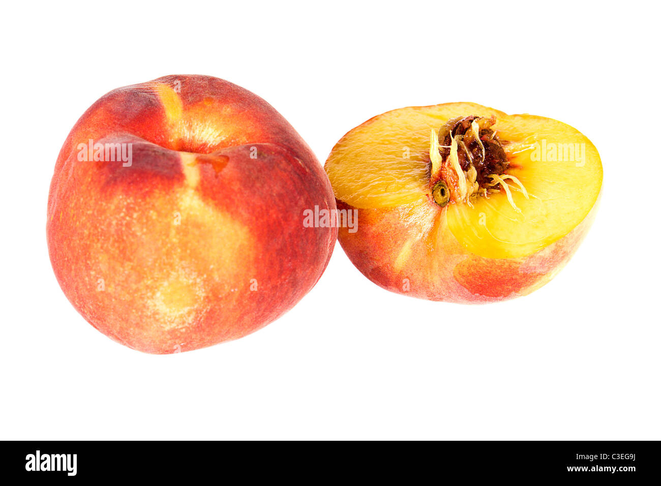 ripe yellow peach isolated on white background Stock Photo - Alamy