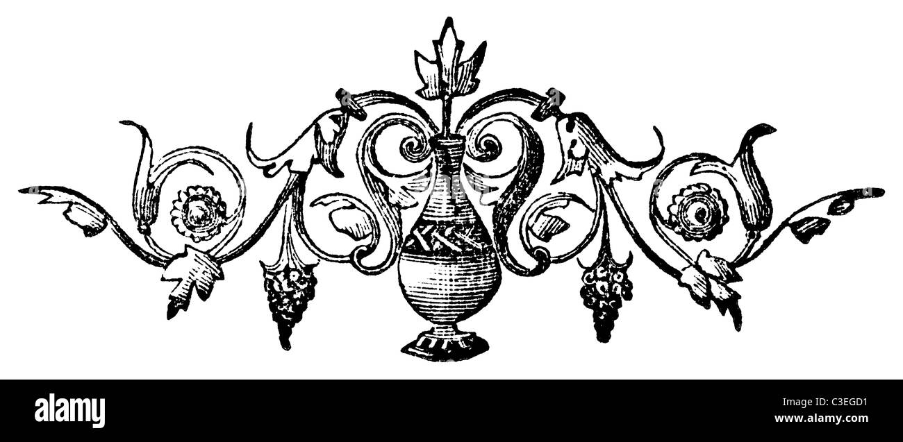 Chapter tailpiece ornament with vase and grapes Stock Photo - Alamy