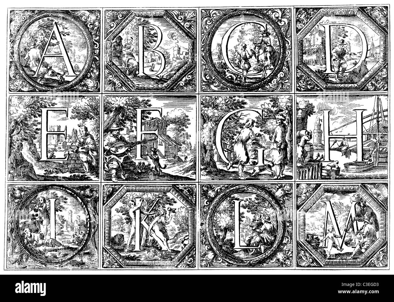 Valerio Spada's Historiated Alphabet,, letters A - M Stock Photo - Alamy