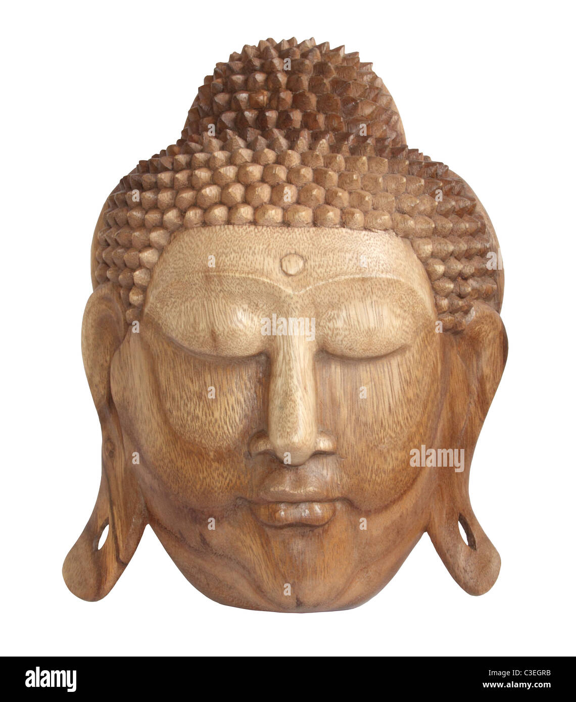 Wooden mask Buddha from island Bali on a white background Stock Photo ...