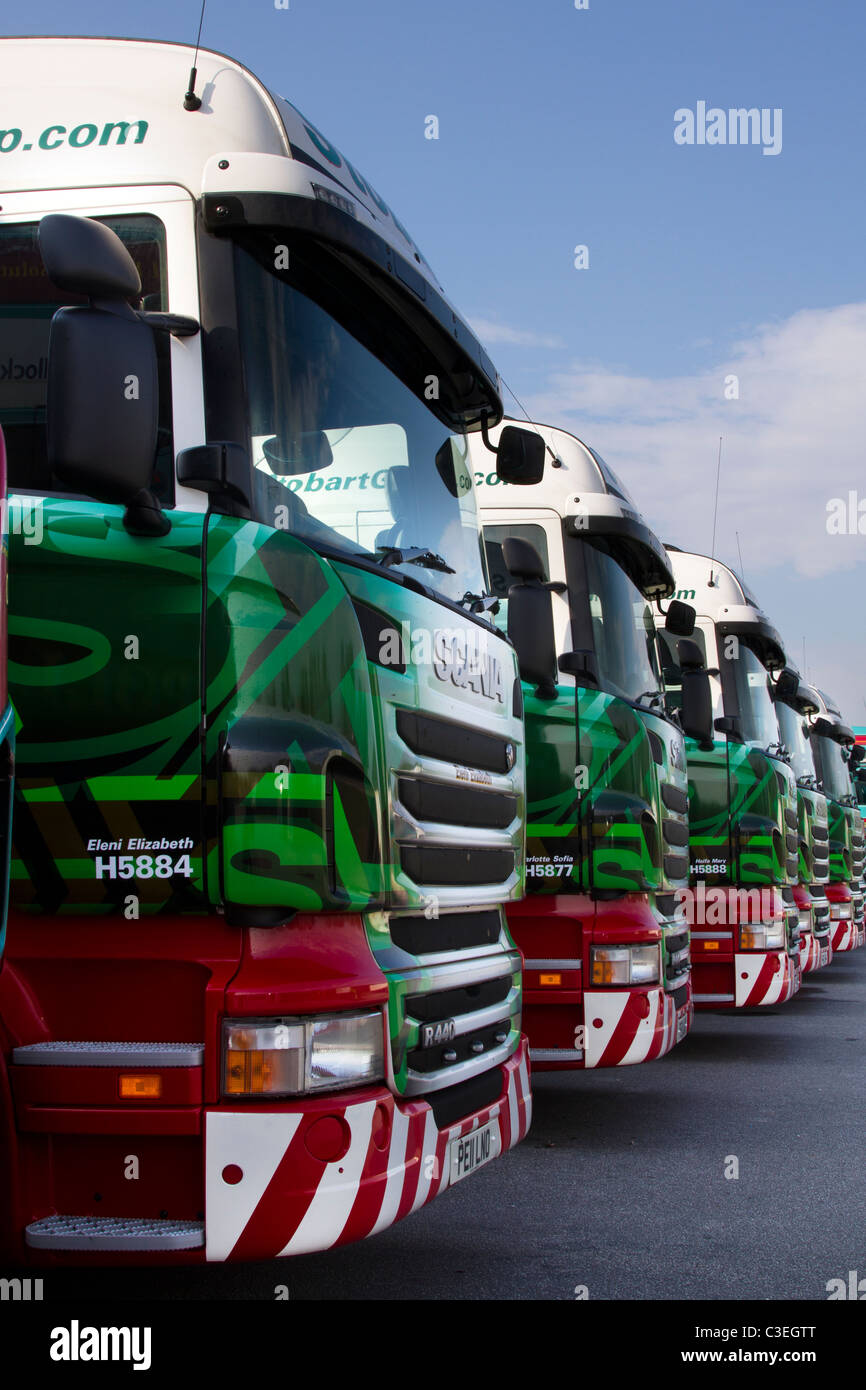 Row of Parked Eddie Stobart trucks, tractor units, trailers ...