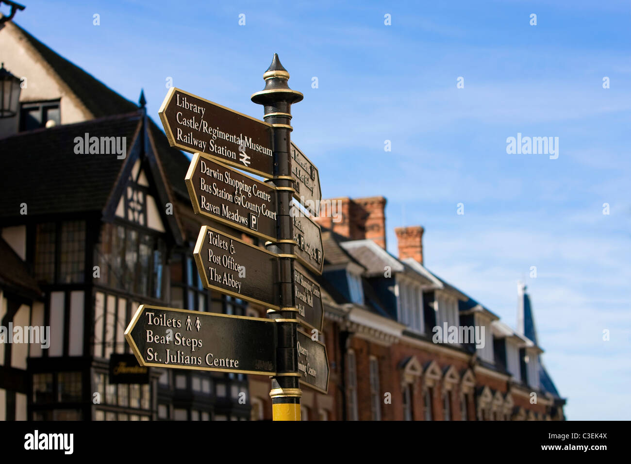 Signposts on Shrewsbury's Pride Hill Stock Photo - Alamy