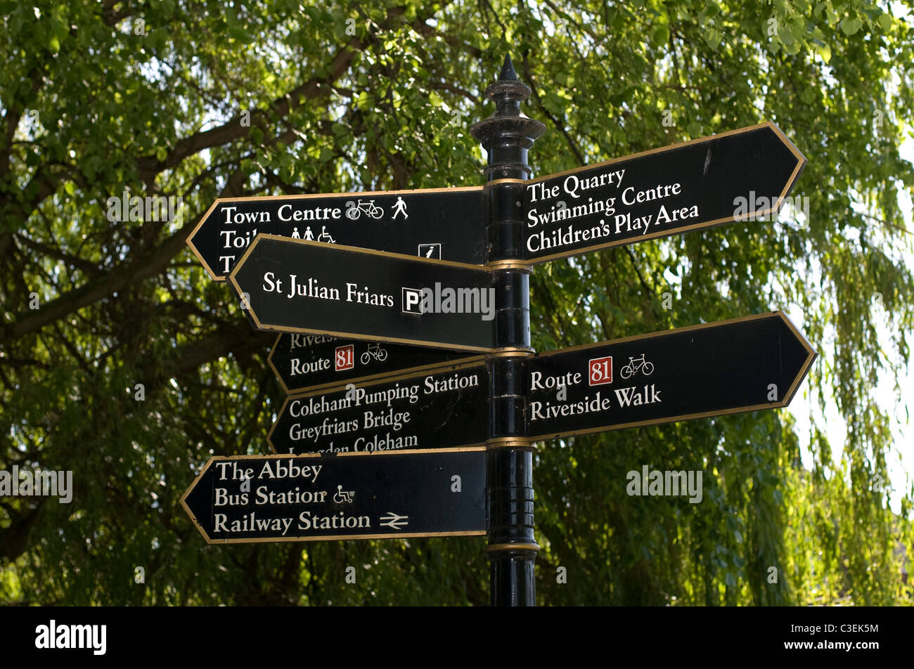 Signposts in The Quarry, Shrewsbury's park Stock Photo - Alamy