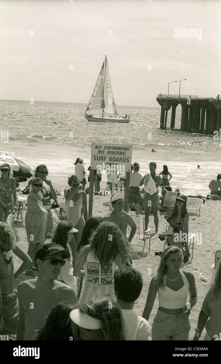 sailboat near the pier during Manhattan Beach open 1990s California ...