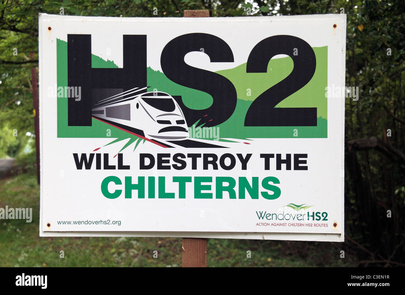 An anti High Speed 2 (HS2-proposed railway) poster (in May 2011) on a ...