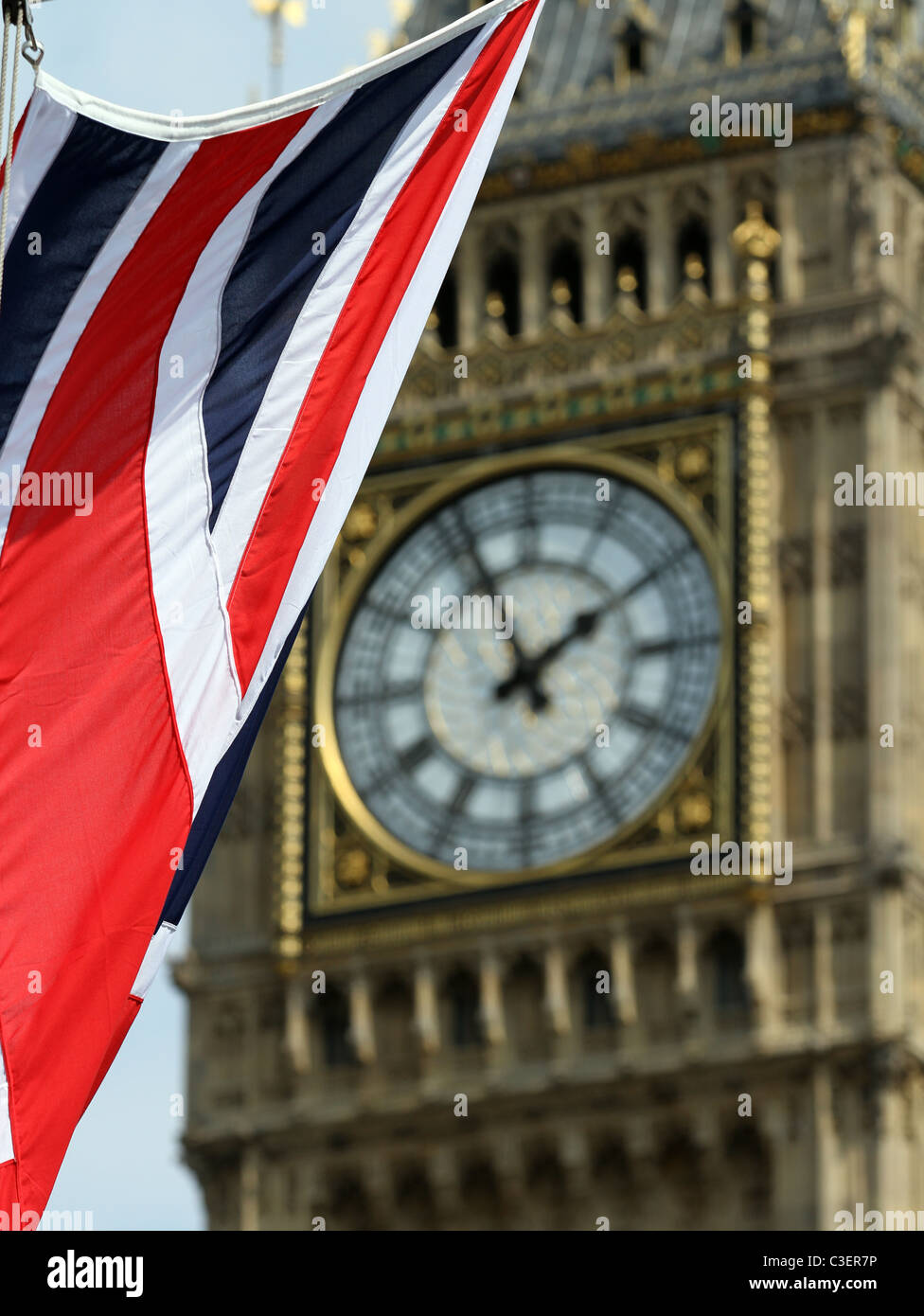 British flag the union jack hangs outside parliment square in London ...