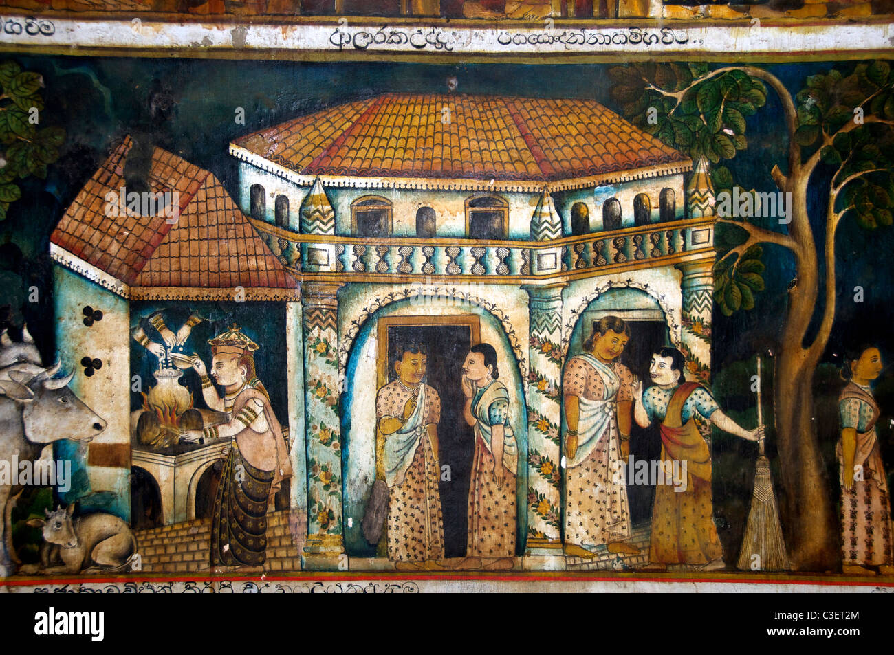 Murals showing life of Buddha in the Shrine room Rankoth Vihara Temple ...