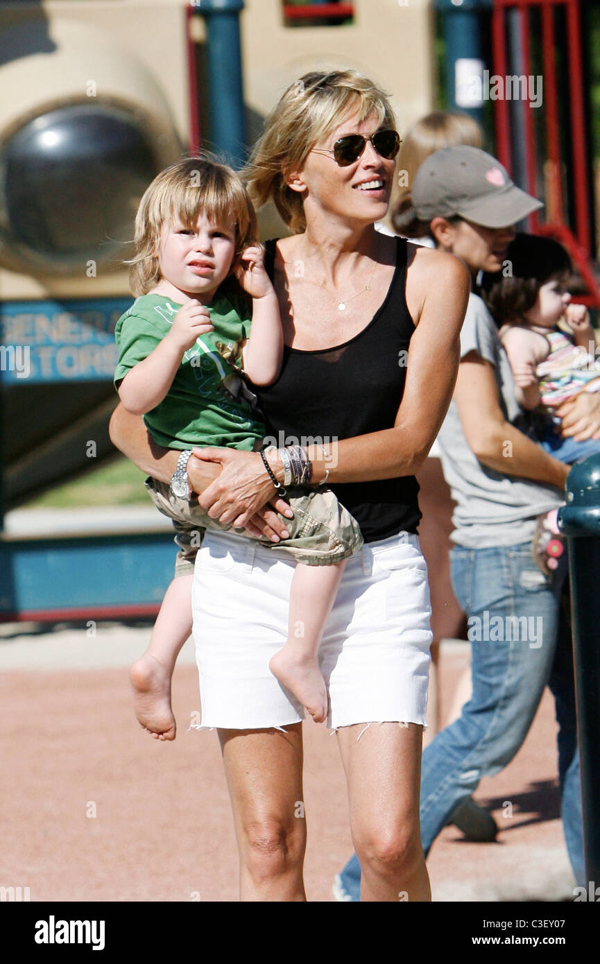 Sharon Stone enjoys the warm California weather playing with her ...