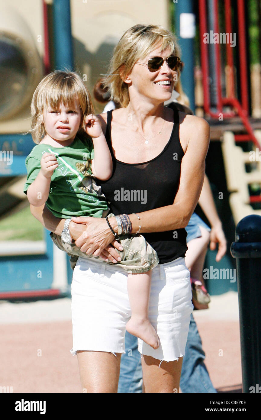 Sharon Stone enjoys the warm California weather playing with her ...