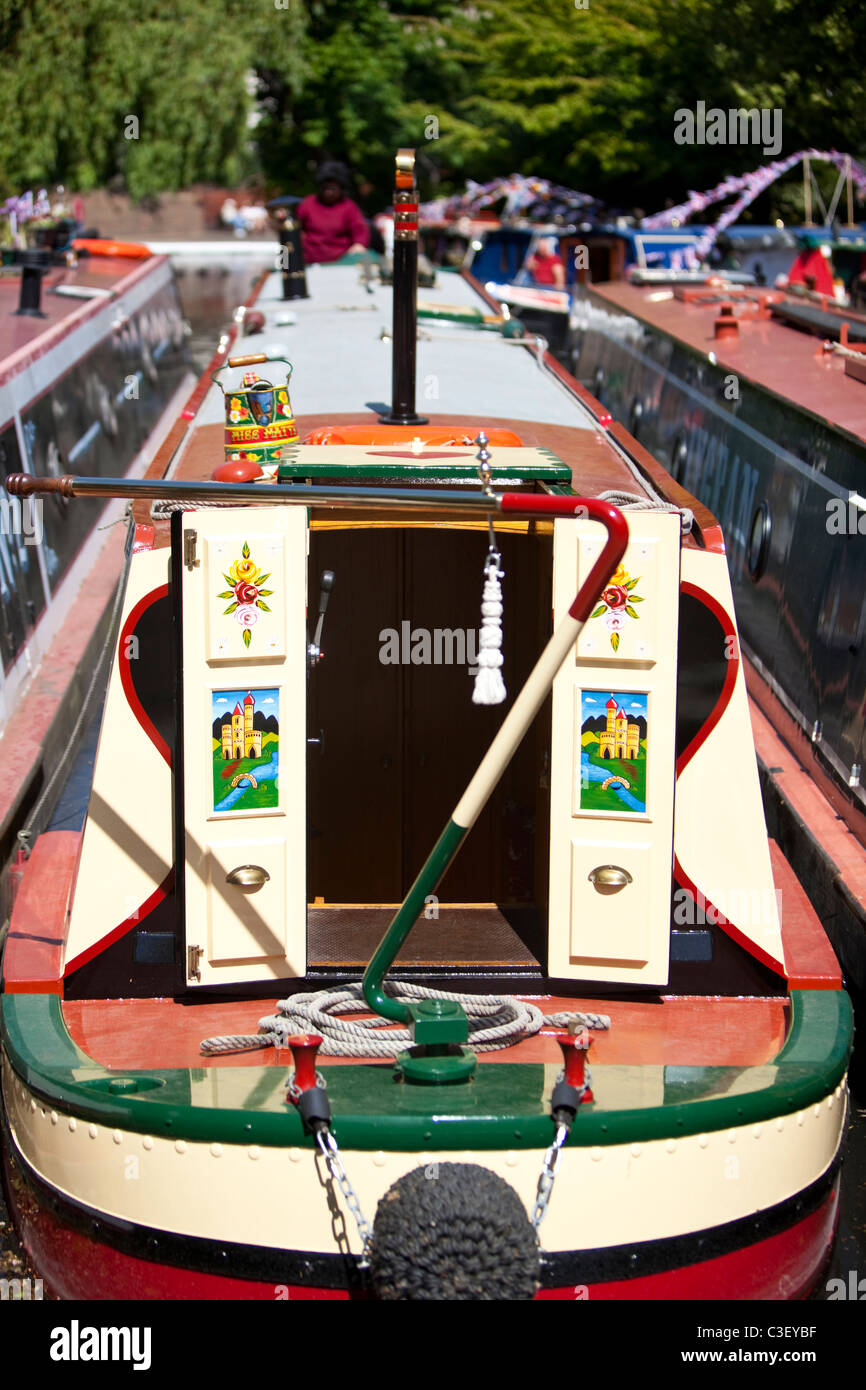 A traditional English narrowboat, with opened cabin doors, Regent's ...