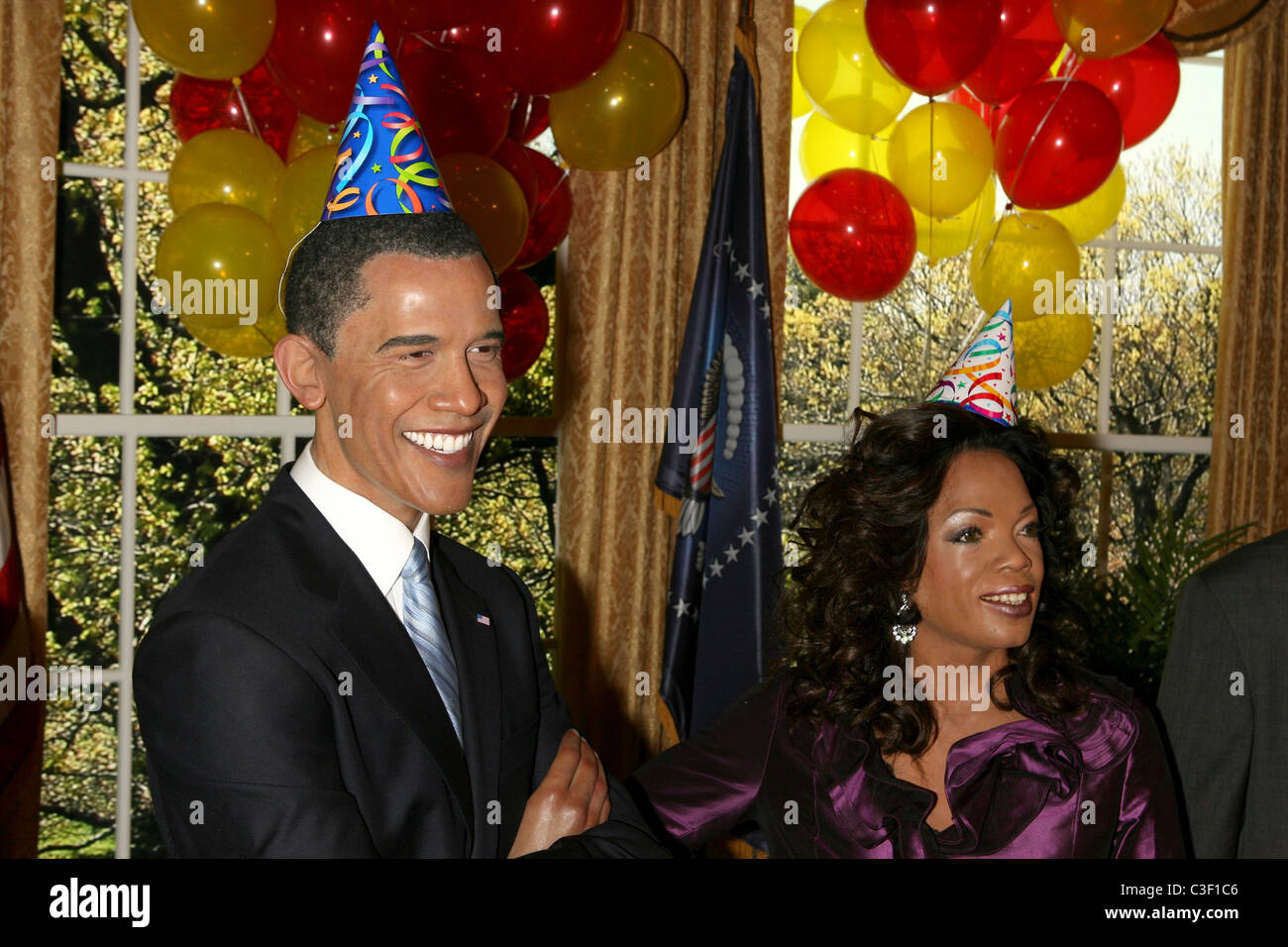 US President Barack Obama and Oprah Winfrey wax sculpture US President ...