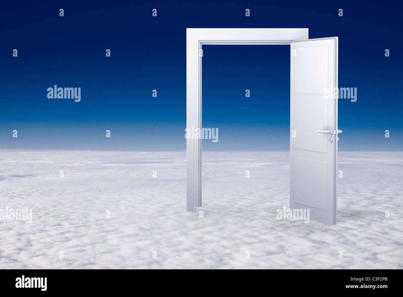High resolution image of an open door over the clouds. Conceptual image ...