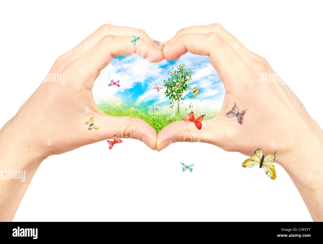 Human hand and nature. Symbol of the environment. Collage Stock Photo ...