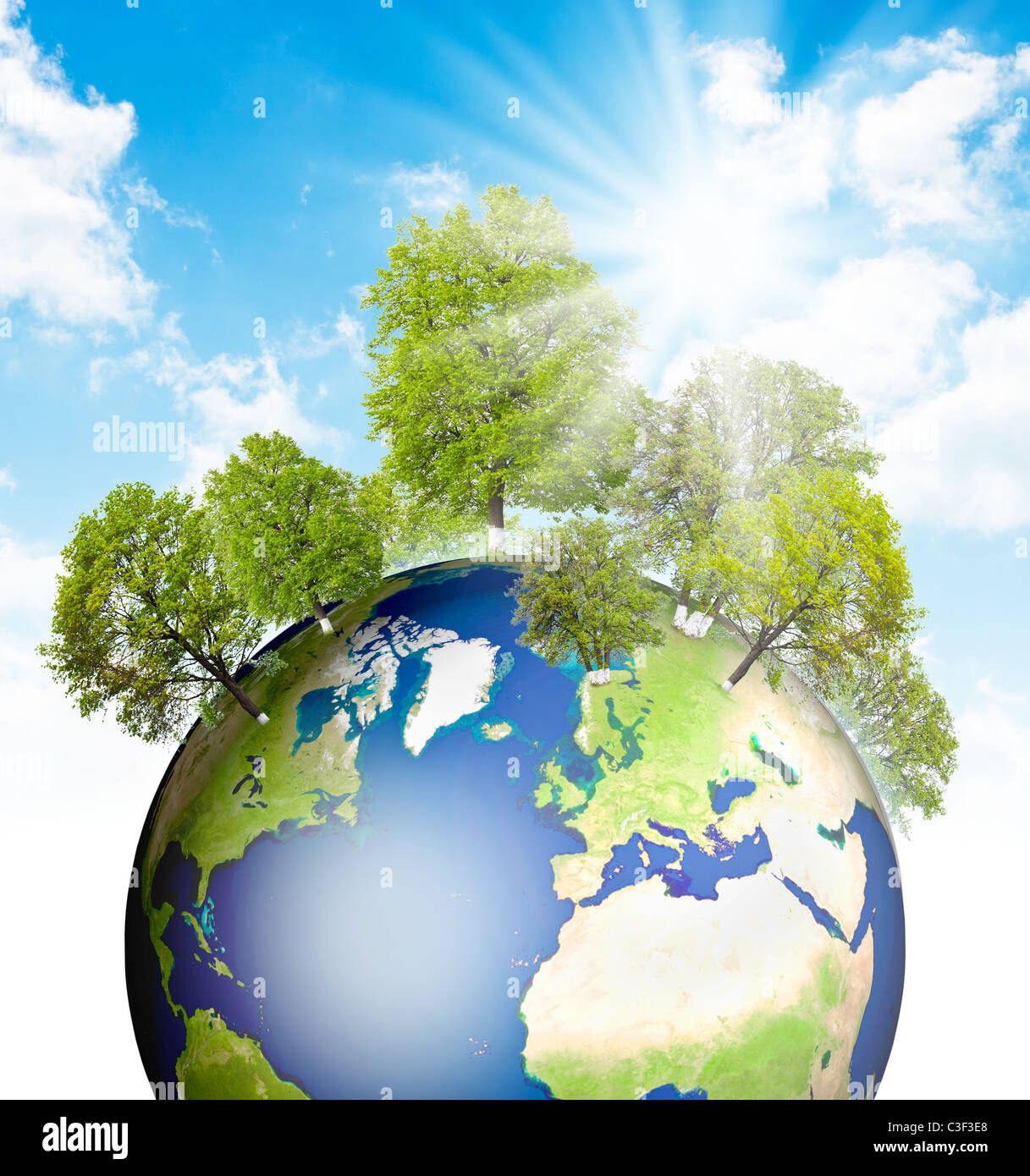 Green Earth. Symbol of environmental protection. Collage Stock Photo ...