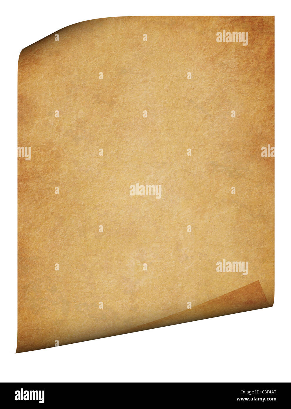 Parchment with folded corners. Detailed old page papers. It is isolated ...