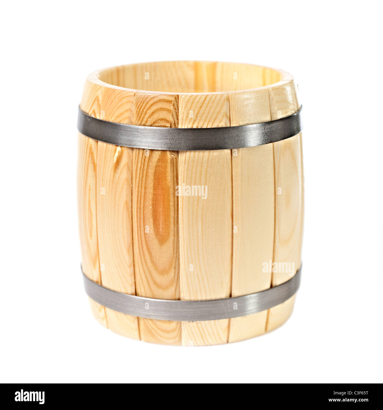 opened wooden barrel isolated on white background Stock Photo - Alamy