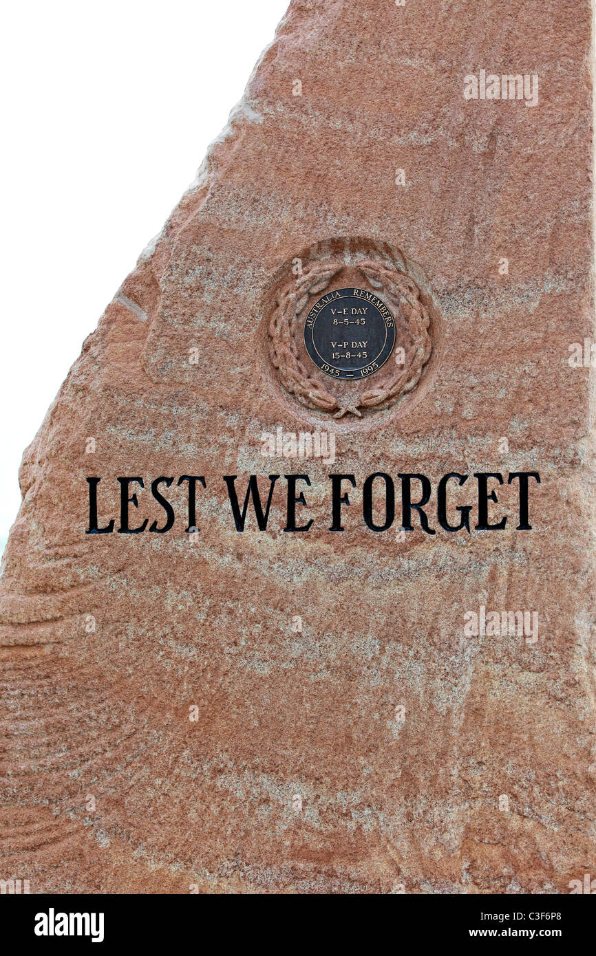 Commemorative ANZAC memorial with the words Lest We Forget Stock Photo ...