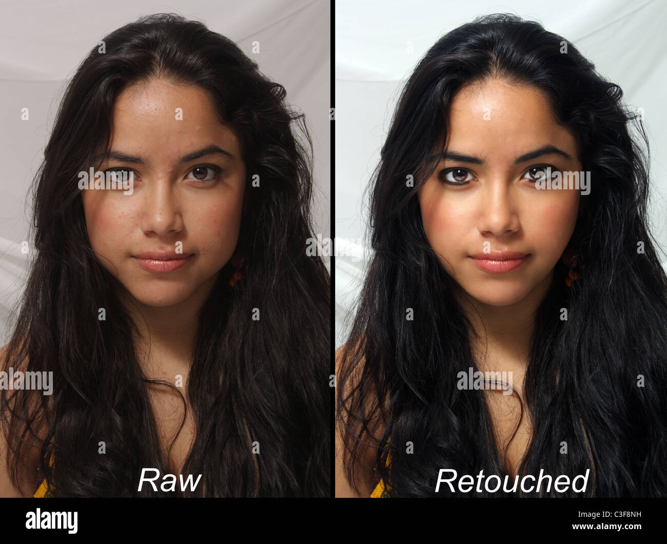 Beautiful Latina, Raw Versus Retouched Stock Photo - Alamy