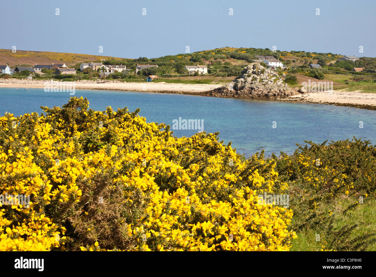 Bryher in the Isles of Scilly with a view from Heathy Hill to the ...