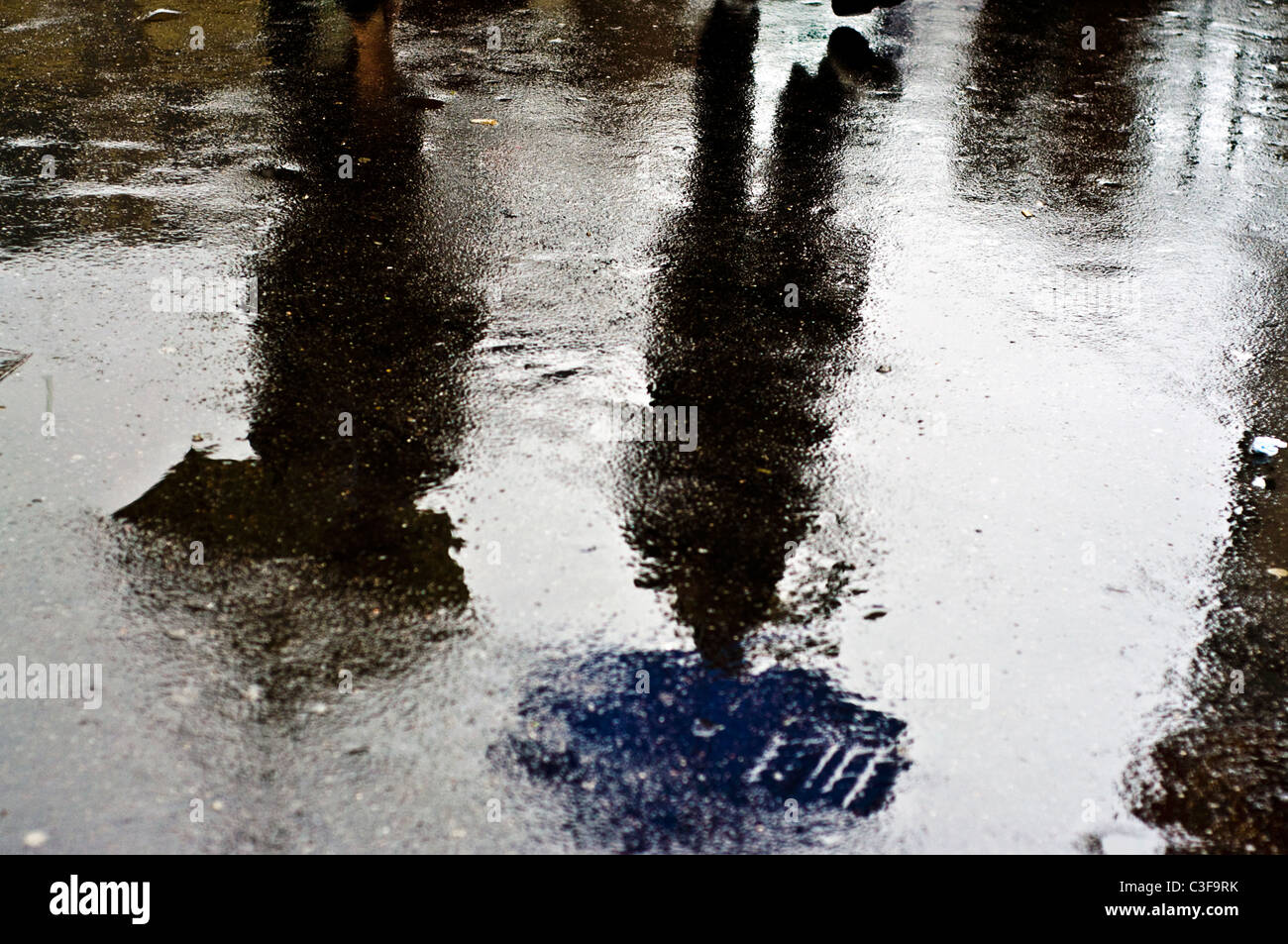 A rainy day in Paris reflections in a pavement path sidewalk Stock ...