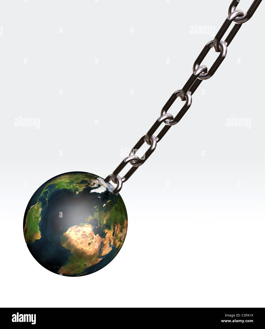 the world connected with a chain, 3d illustration Stock Photo - Alamy