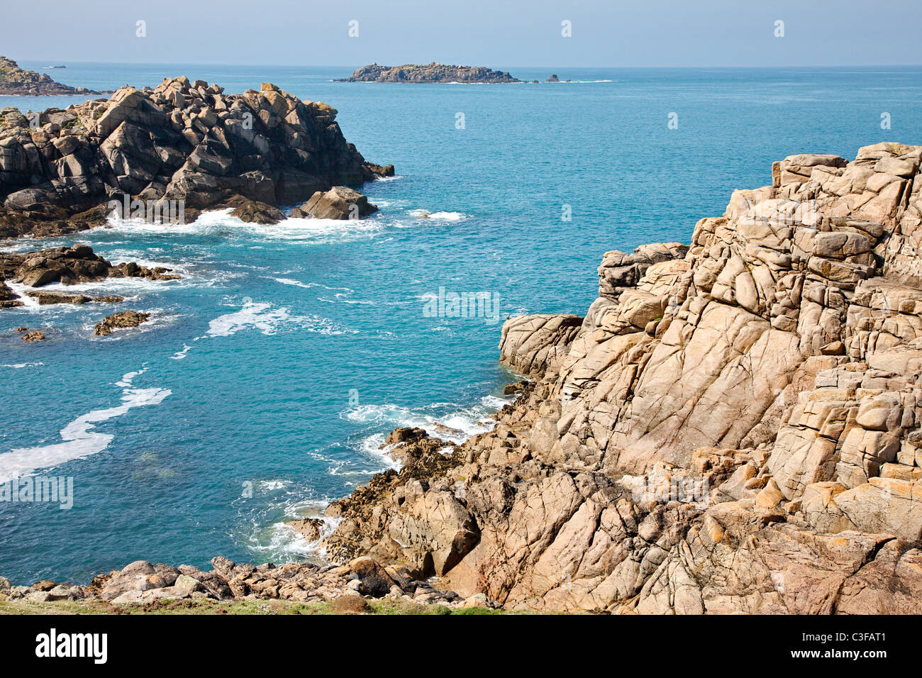 Hell Bay on the island of Bryher looking towards Scilly Rock and the ...