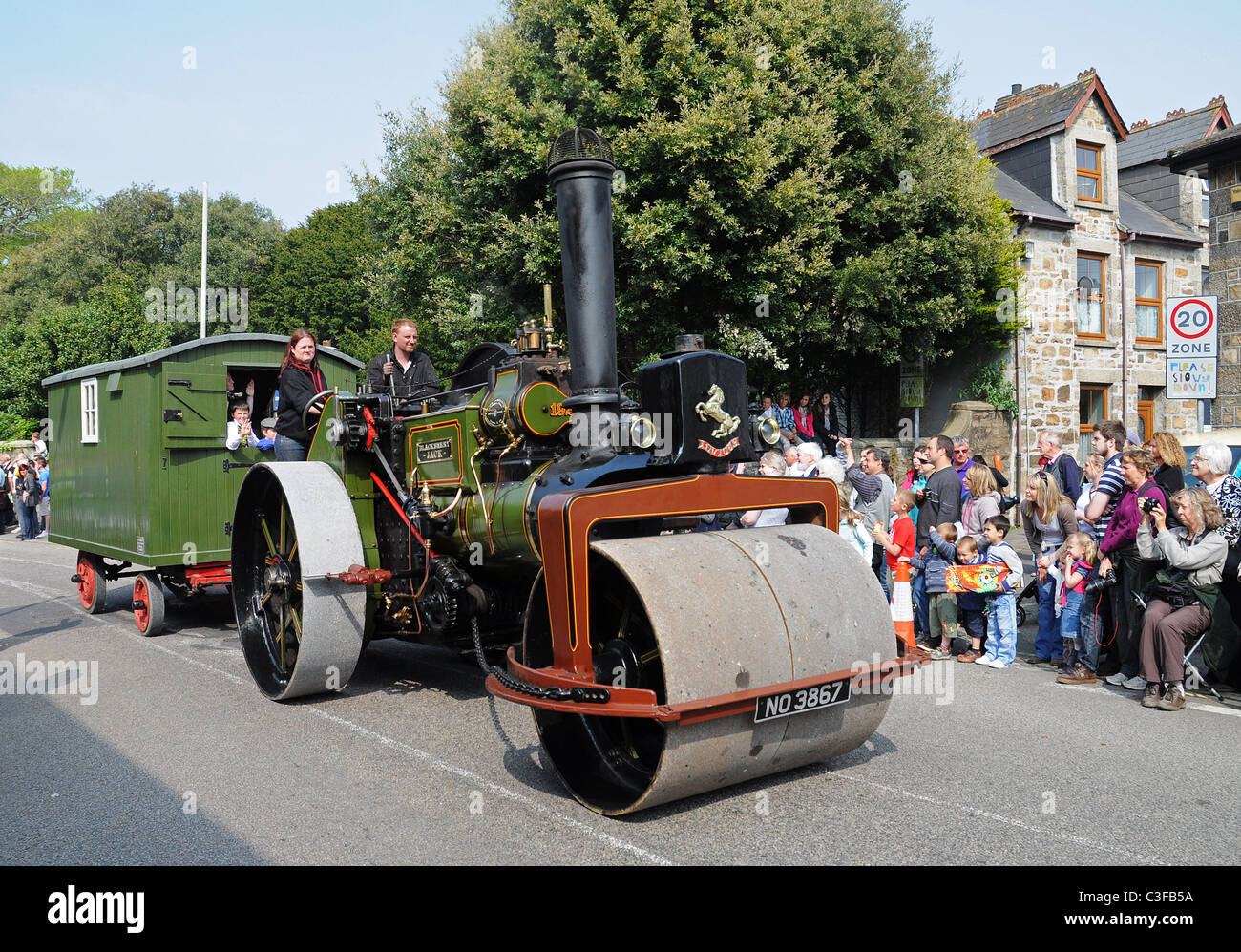 An old " Steam Roller " in the steam engine parade on Trevithick Day in ...