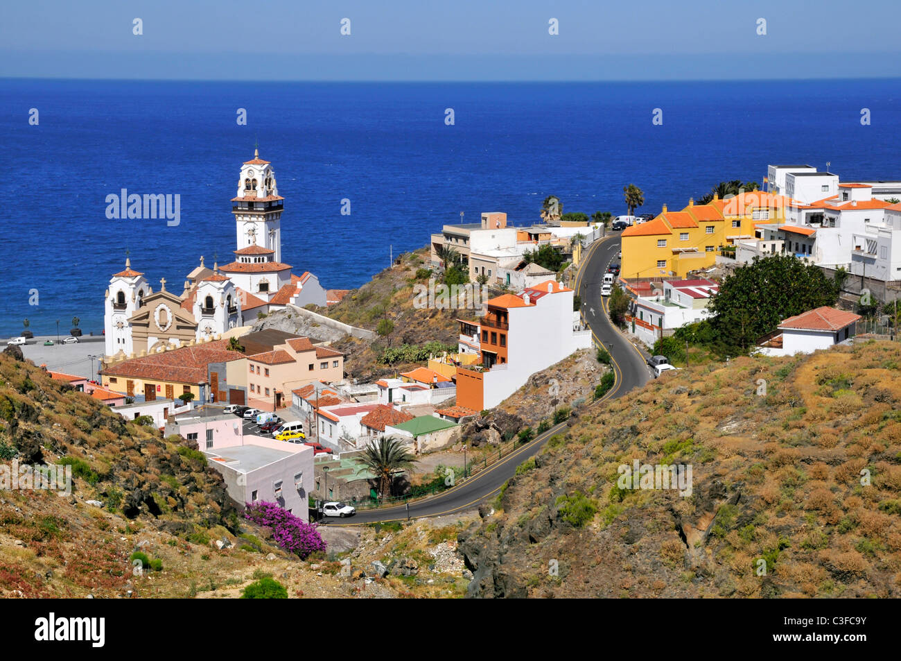 View aerial the town of Candelaria with its famous basilica of the ...