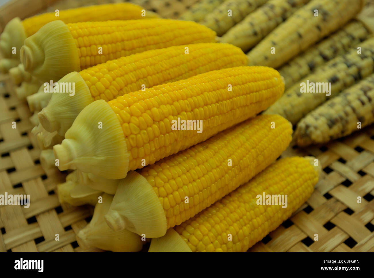 corn on the cob steamed thai style , thai delicacy, street market ...