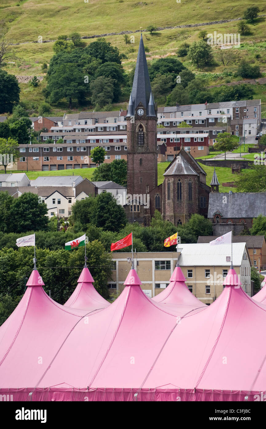 View over the pink pavilion on the site of the National Eisteddfod 2010 ...