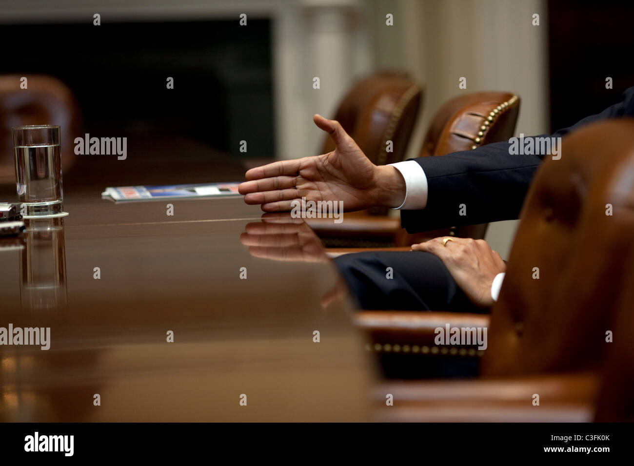 President Barack Obama makes a point during an interview in the ...