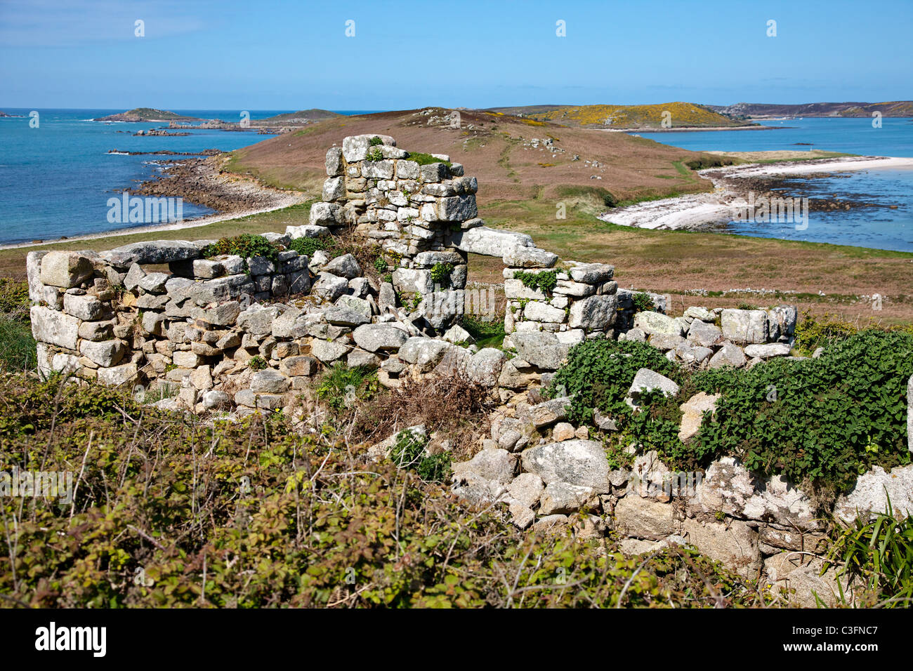 Abandoned village on Samson in the Isles of Scilly looking over North ...