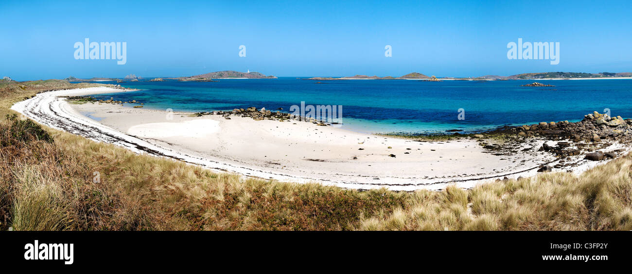 Panorama of Pentle Bay on the island of Tresco in the Isles of Scilly ...