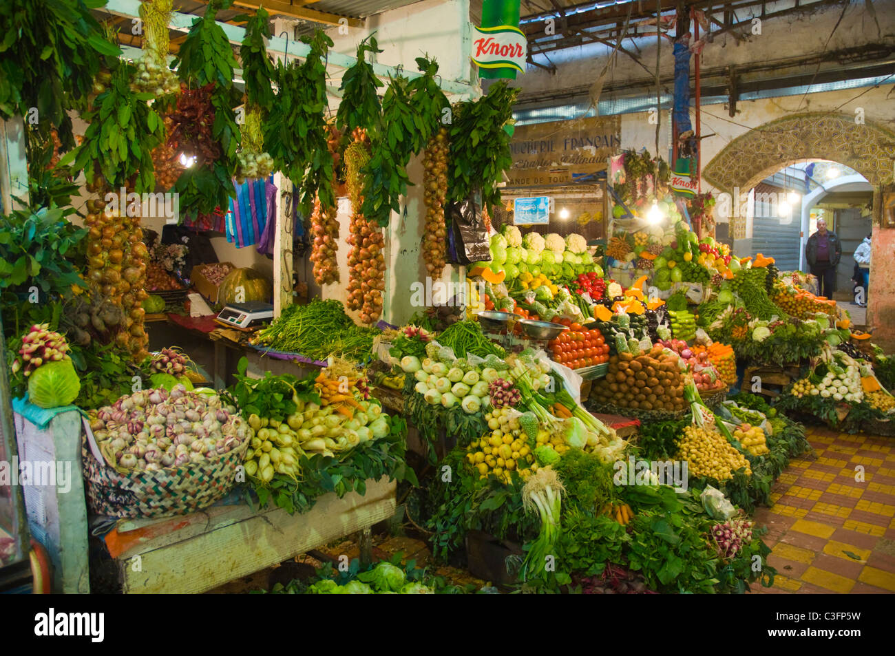 Fresh produce inside covered markets outside Medina old town Tangier ...
