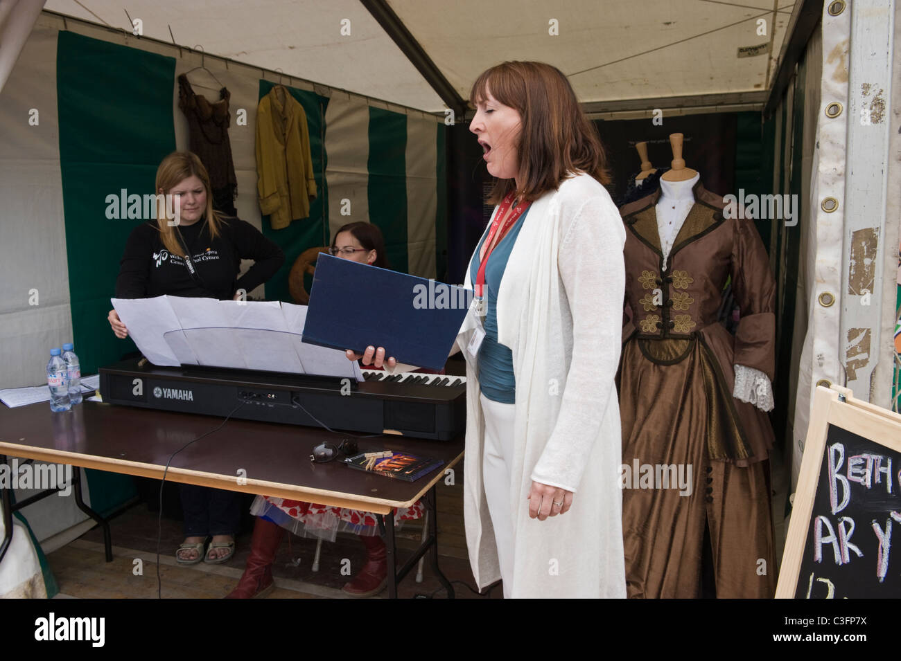Opera singer singing outside at National Eisteddfod 2010 Ebbw Vale ...