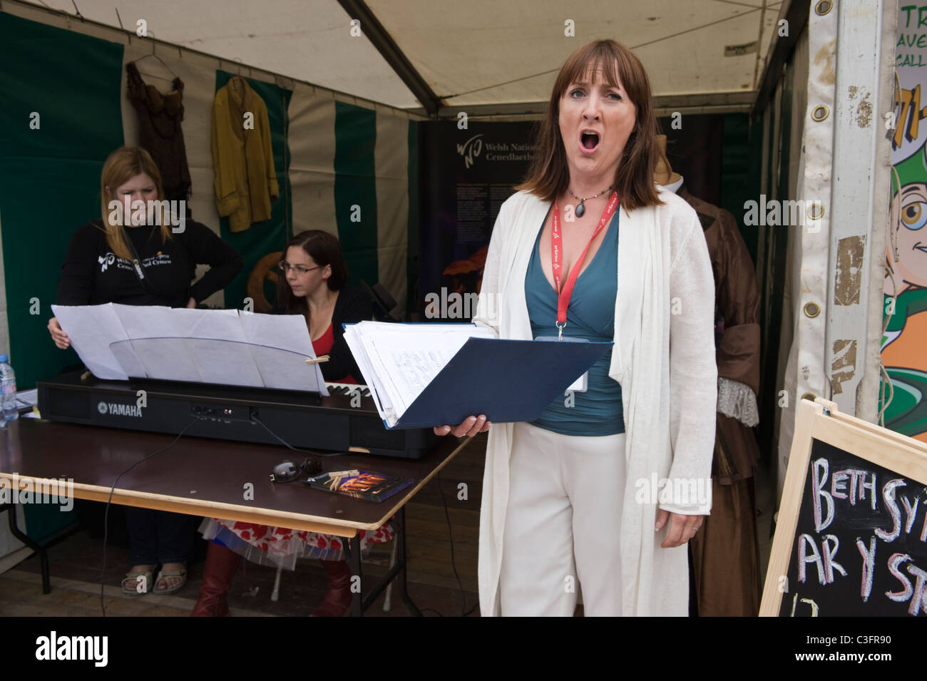 Opera singer singing outside at National Eisteddfod 2010 Ebbw Vale ...