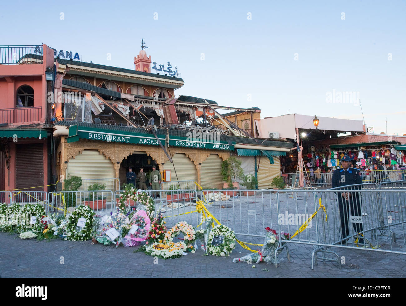 Bombed remains of the Argana Restaurant after terrorist attack on 28/04 ...