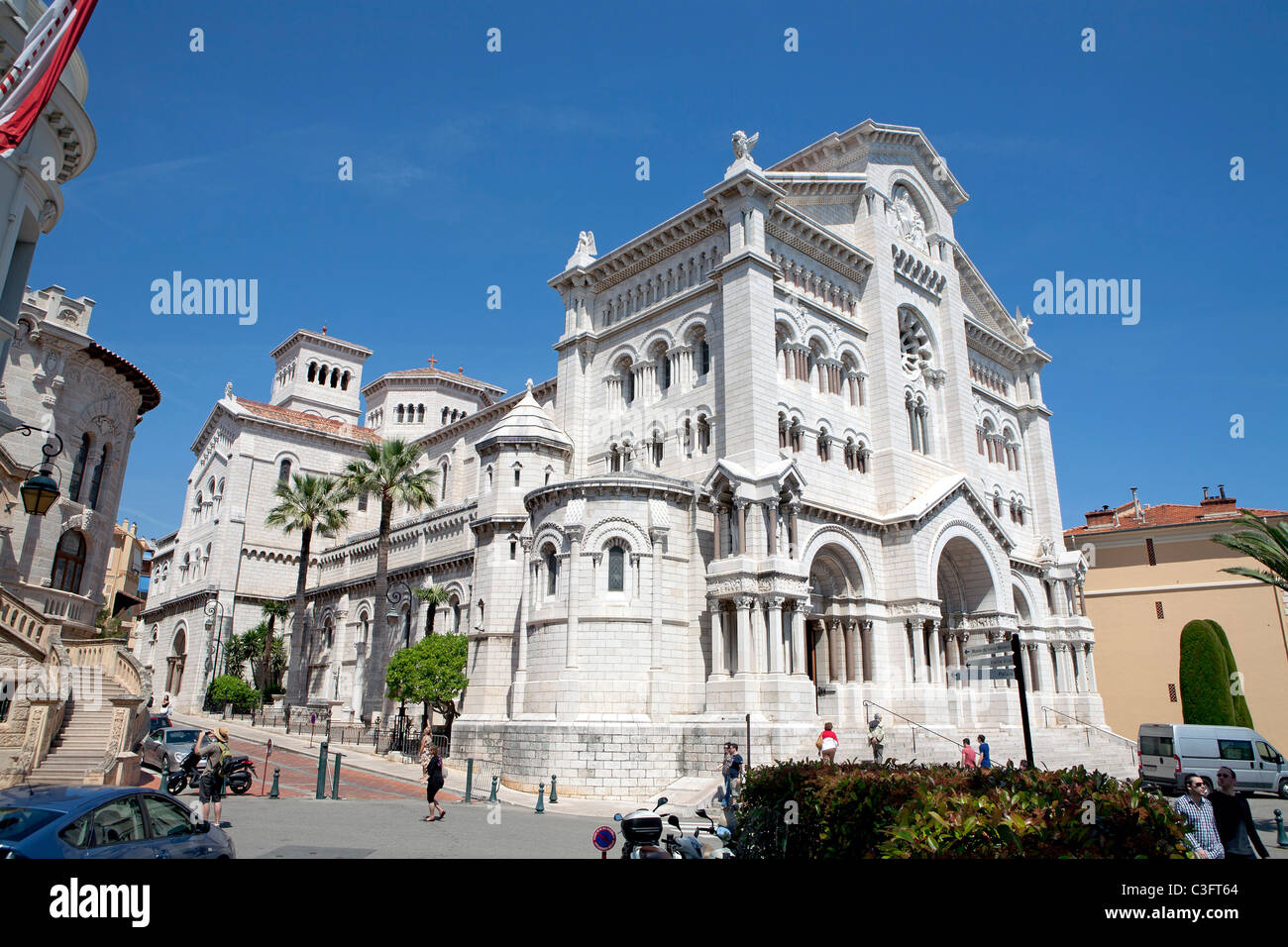 Front view of Monaco Cathedral, situated on The Rock in the old town of ...