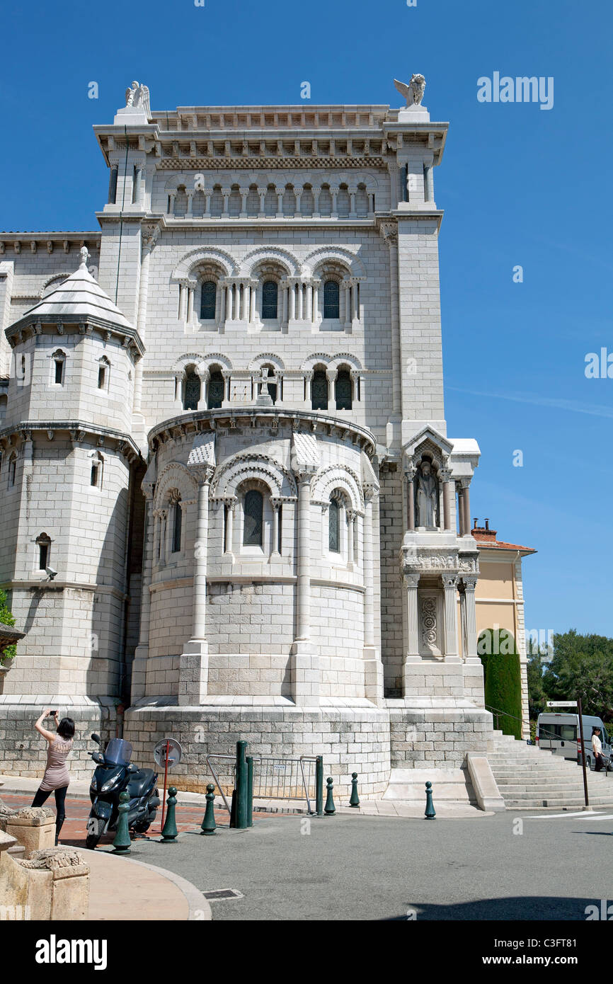 Side view of Monaco Cathedral, situated on The Rock in the old town of ...