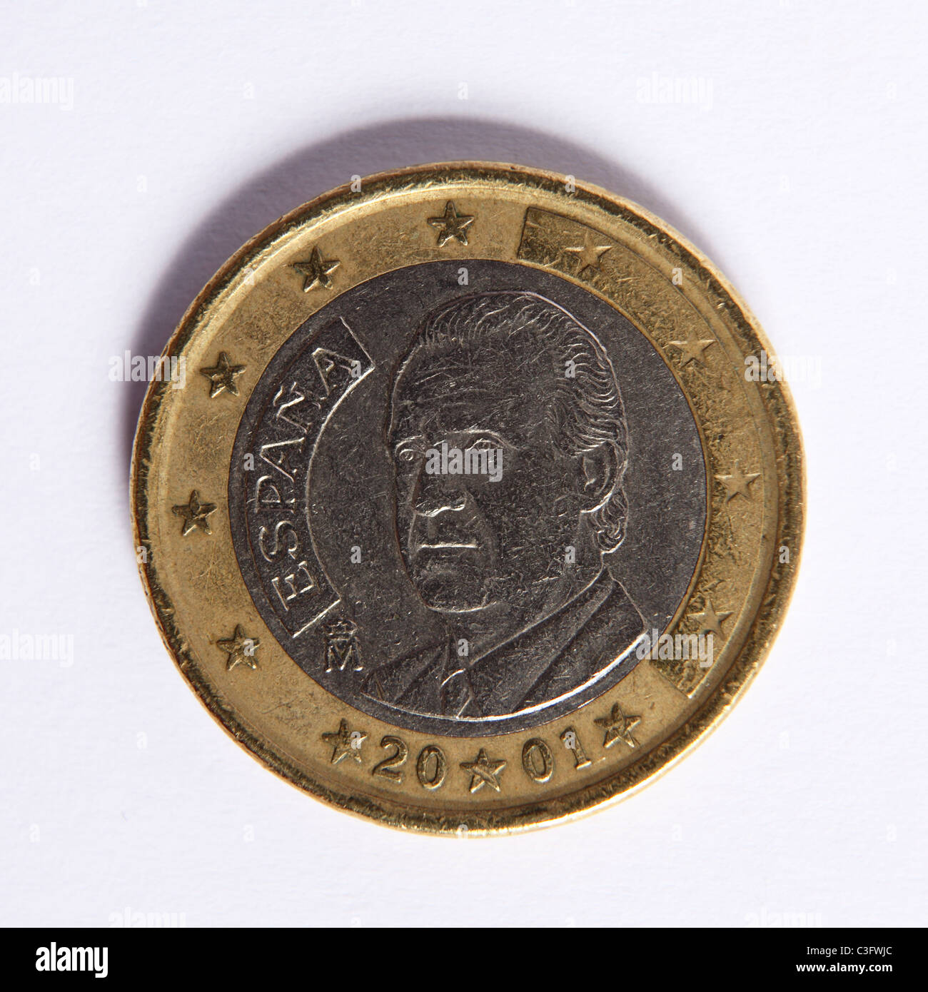 A Spanish one Euro coin bears the likeness of King Juan Carlos Stock ...