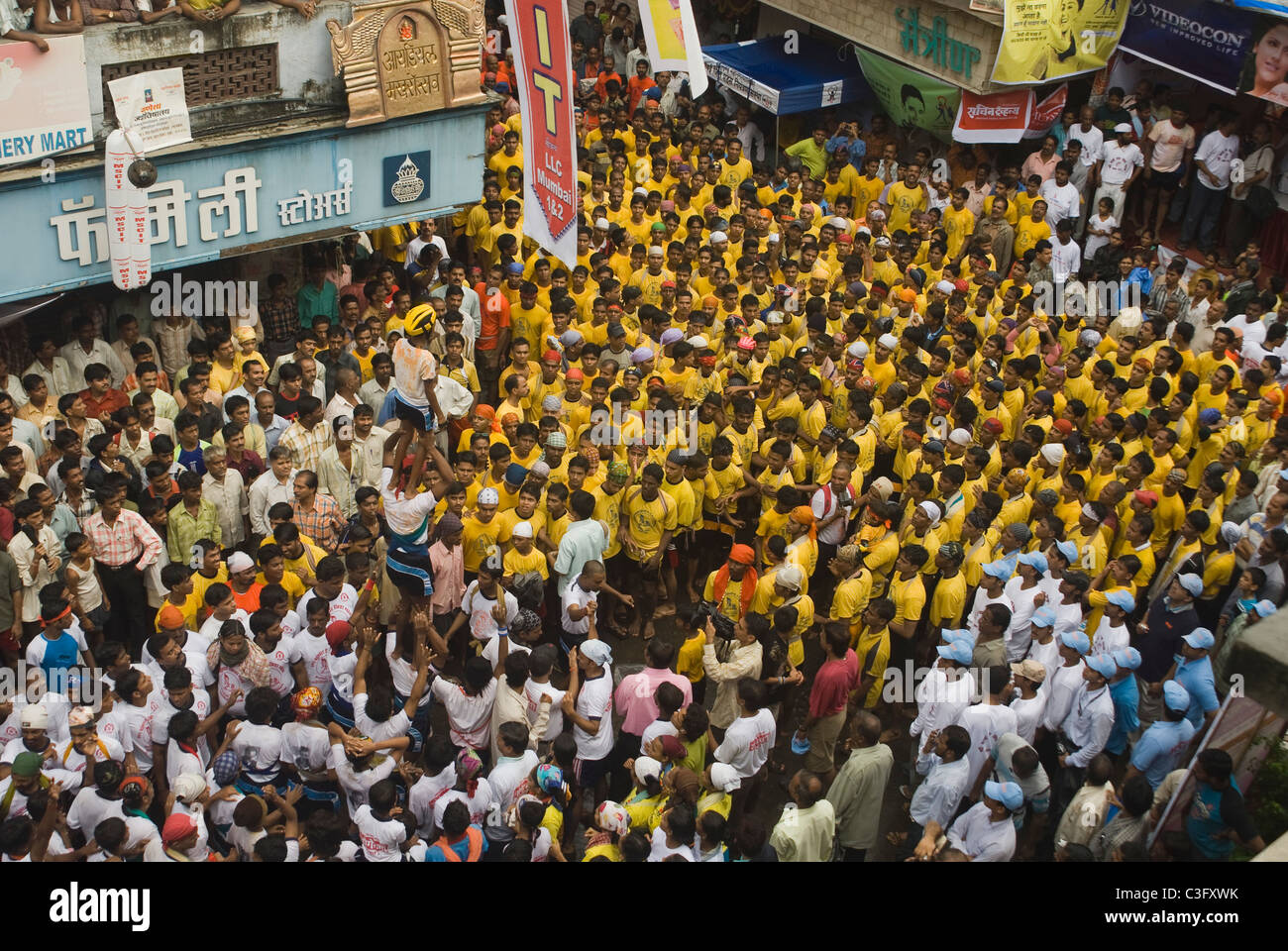 People celebrating Dahi Handi festival, Mumbai, Maharashtra, India ...