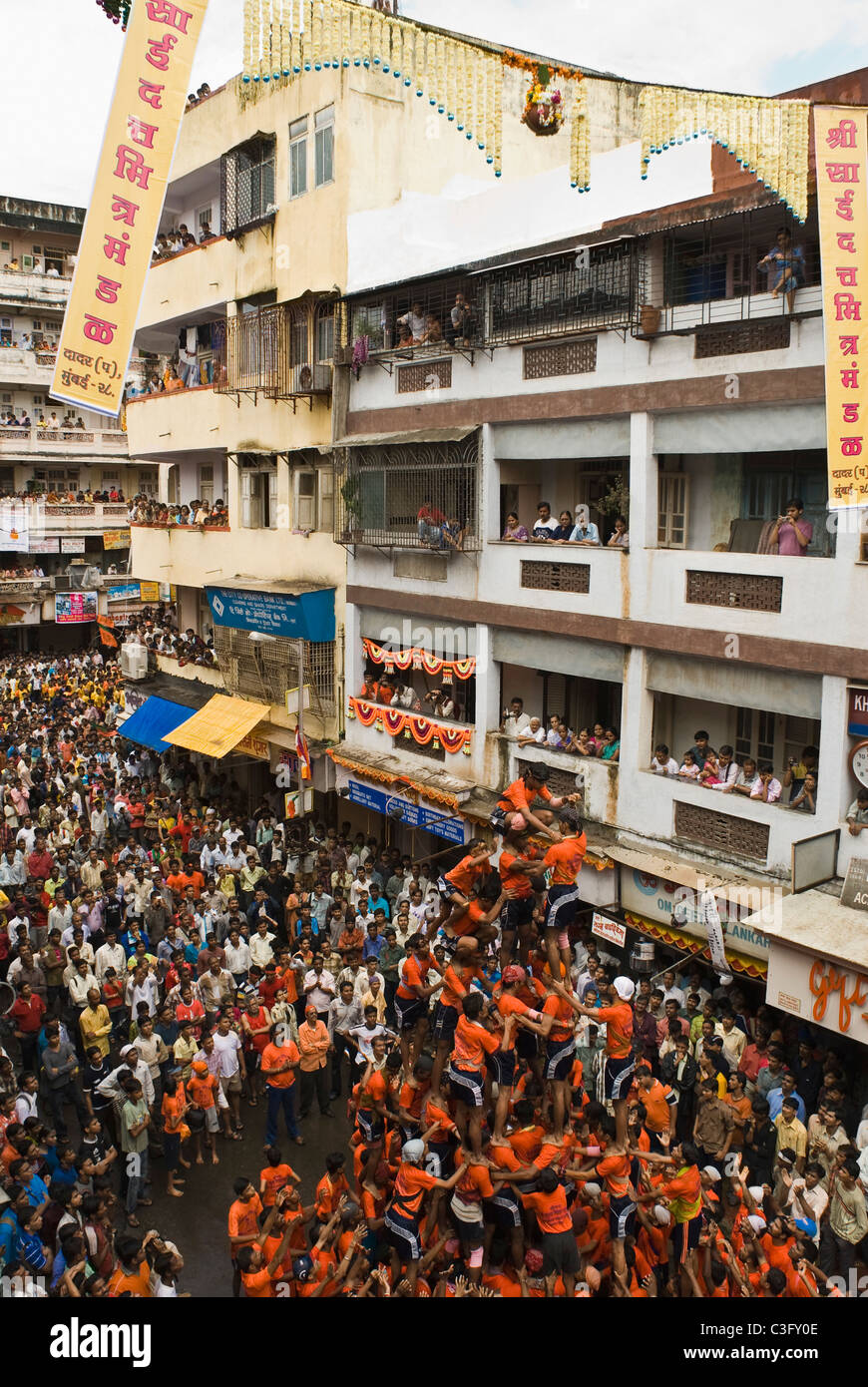 People celebrating Dahi Handi festival, Mumbai, Maharashtra, India ...