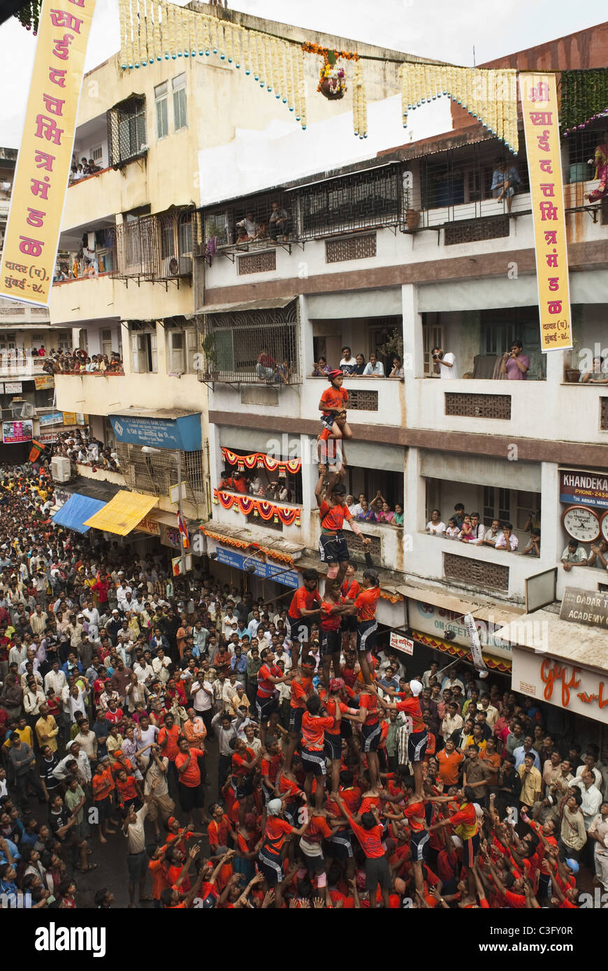 People celebrating Dahi Handi festival, Mumbai, Maharashtra, India ...