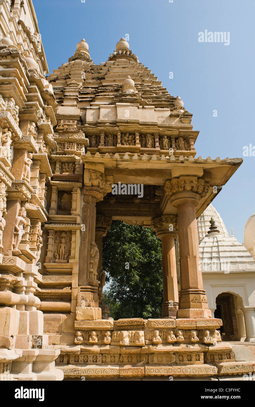Architectural details of a temple, Parshvanath Temple, Khajuraho ...
