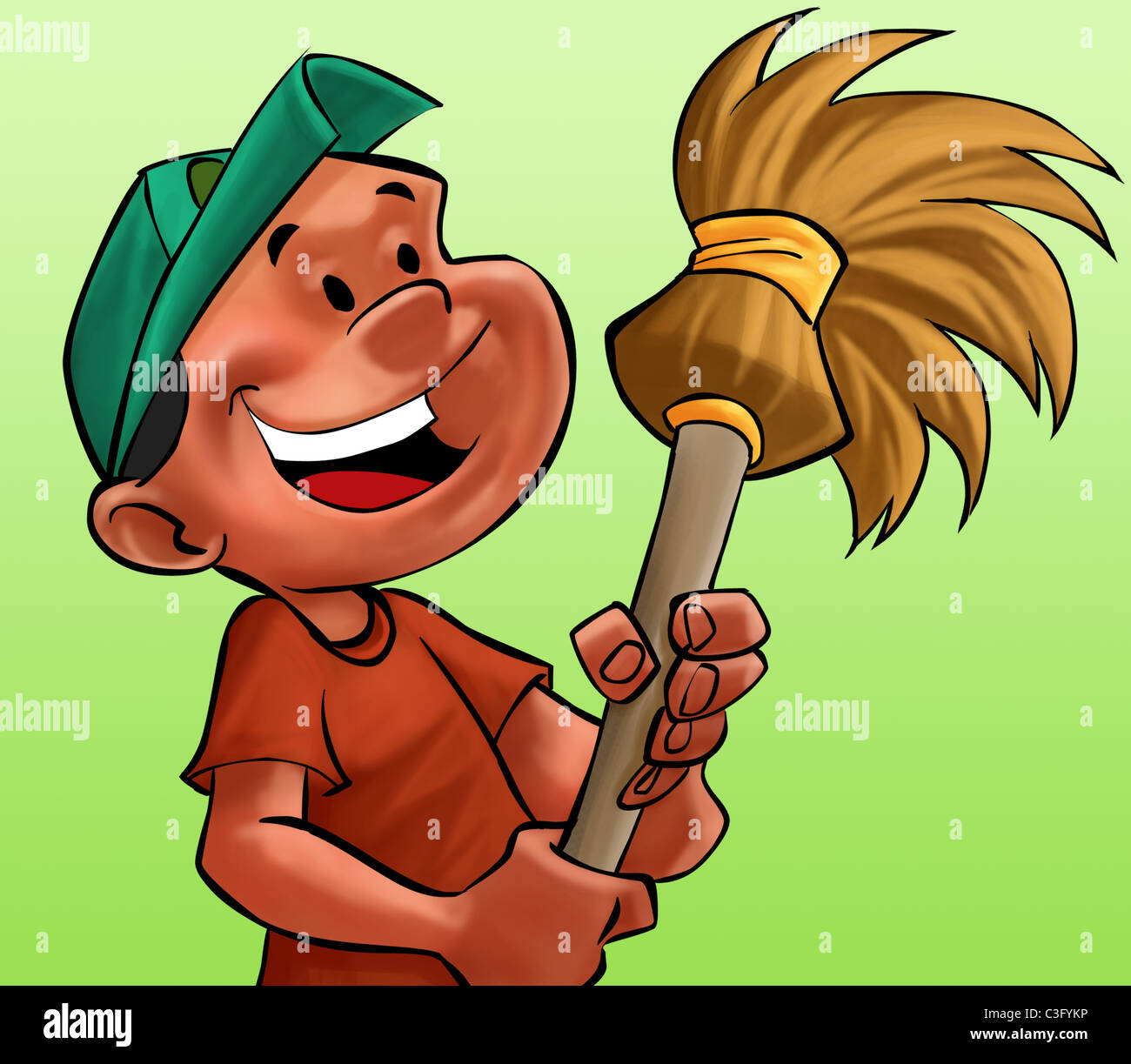 smiling boy with a broom in his hand Stock Photo - Alamy